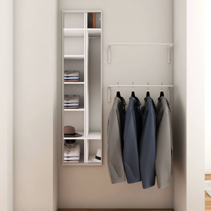 White Open Wardrobe Design With Clothing Racks | Livspace