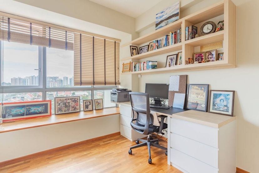 Home Office Design With Wood And White Study Table | Livspace