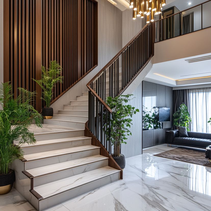 L-Shape Staircase Design Combining Contemporary Wood, Concrete, and ...