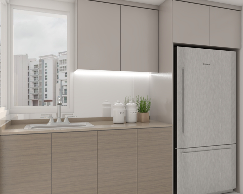 Light Wooden Texture Modern Kitchen Design with In-Built Appliances ...