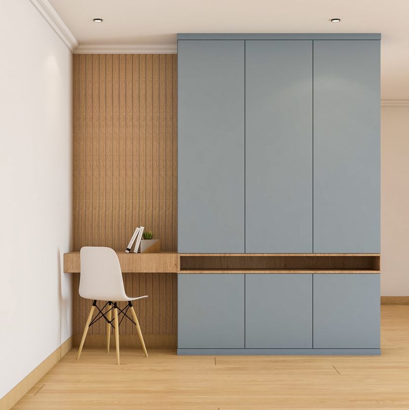 Space Saving Modern 3-Door Swing Wardrobe Design with Built-In Desk ...