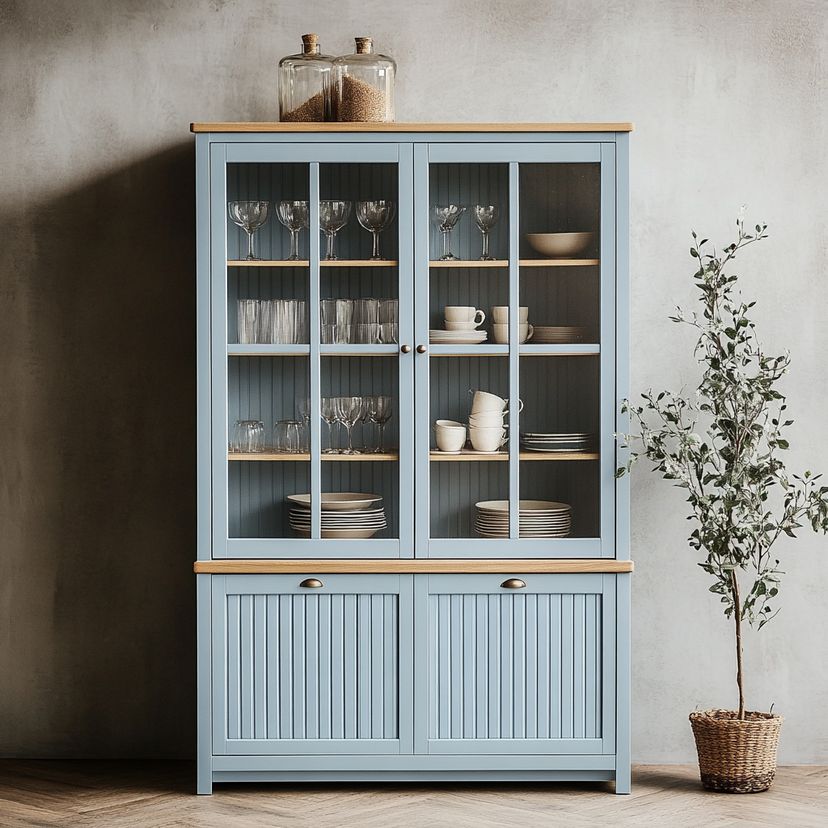Farmhouse Crockery Unit Design with Display and Hidden Storage | Livspace