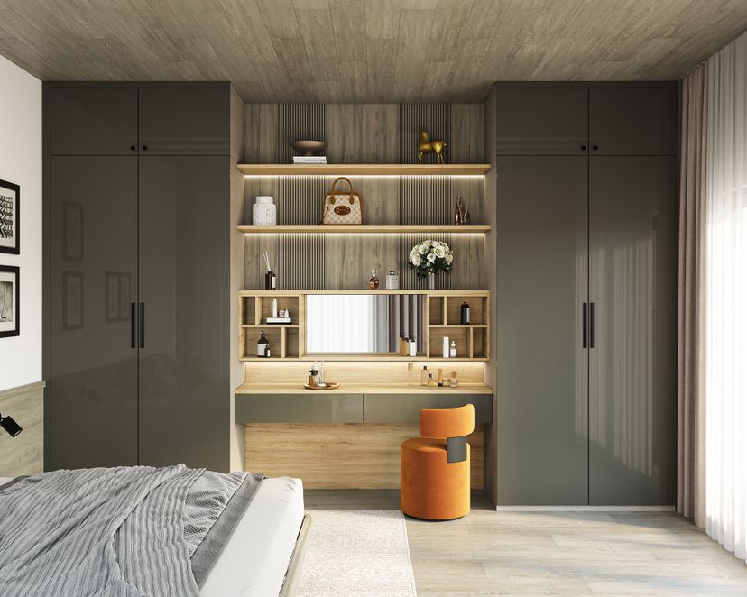 4-Door Modern Swing Wardrobe Design Featuring Glossy Grey Shutters and ...