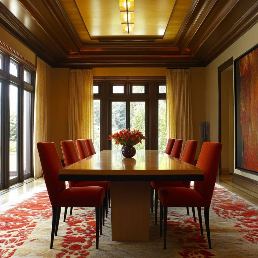 8-Seater Classic Dining Room Design with Wooden Table and Striking ...