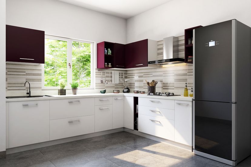 L-Shaped Modular Kitchen Design with Contemporary Quartz Countertops ...