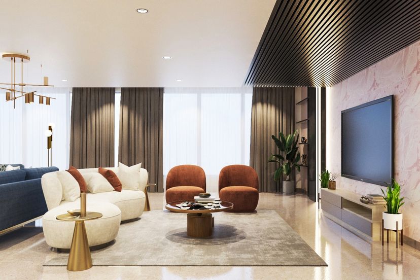 Living Room Design with Modern Comfortable Sofas, Coffee Tables, and ...