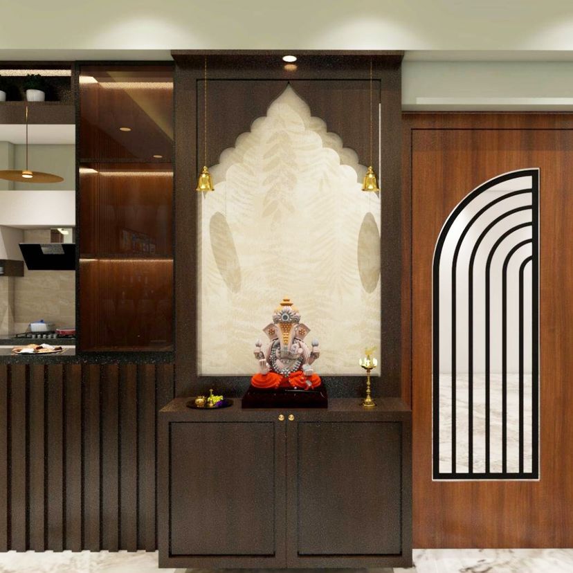 Floor-Mounted Indian Traditional Walnut Pooja Unit Design with Storage ...