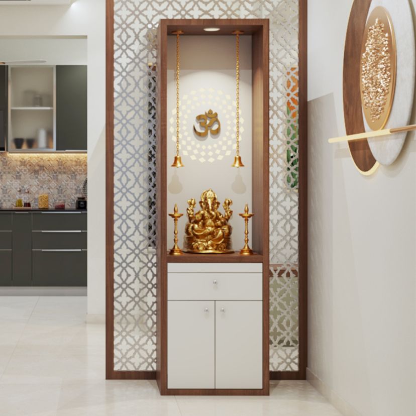 Contemporary Floor-Mounted Pooja Unit Design with Frosty White and ...