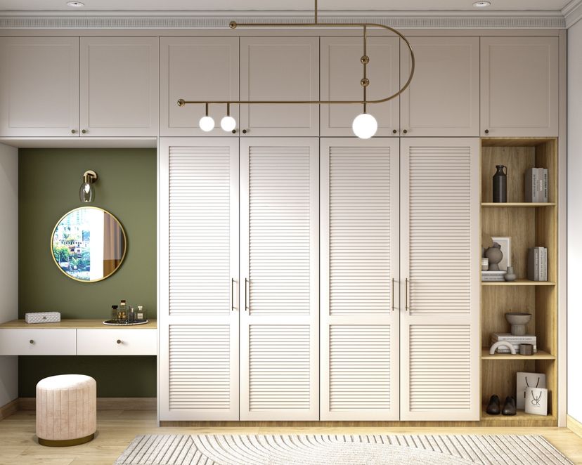4-Door Contemporary Swing Wardrobe Design with Louvered Doors and ...