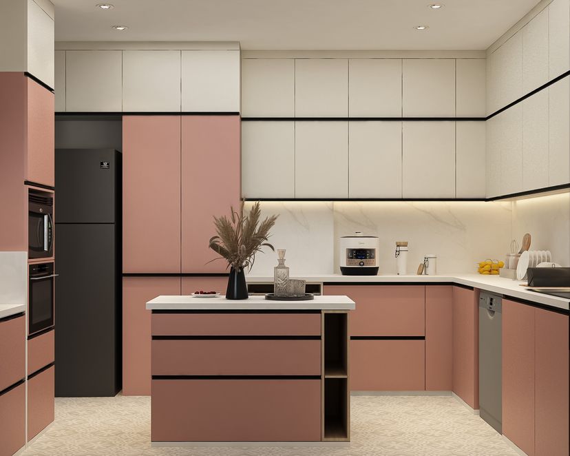 Contemporary Island Kitchen Design with Quartz Countertop and Poppy and ...