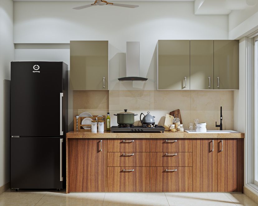 Compact Kitchen Design With Wooden Cabinets And Modern Interiors | Livspace