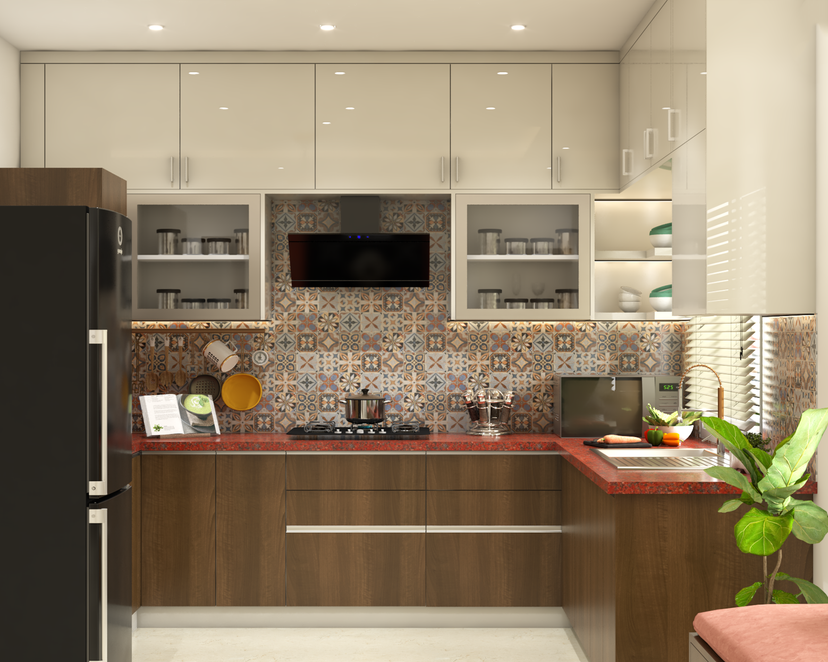 Modern Kitchen Design With Display Unit | Kitchen Cabinets - Livspace