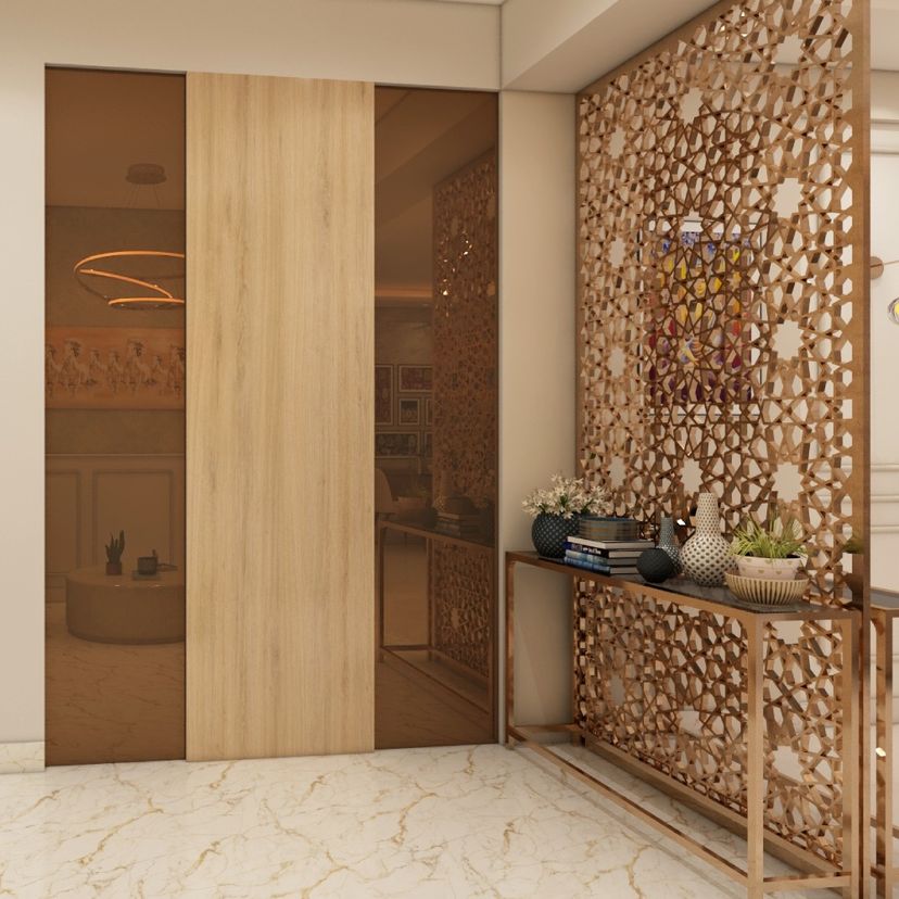 Spacious Foyer Design With Jali Partition | Livspace