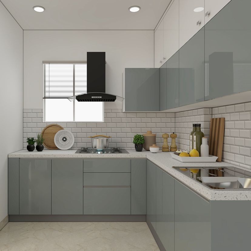 Compact Kitchen Design With Blue And White Storage Cabinets - 7X7 Ft ...