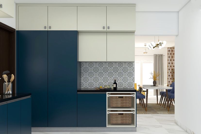 Modular Kitchen Design With Patterned Dado Tiles - 13X12 Ft | Livspace