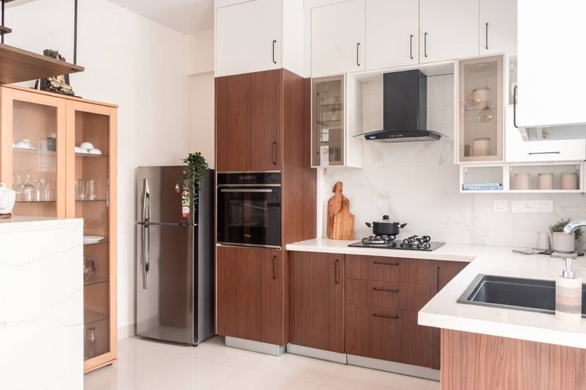 Modern 1BHK Bangalore Flat Design with L-Shaped Kitchen and Black ...