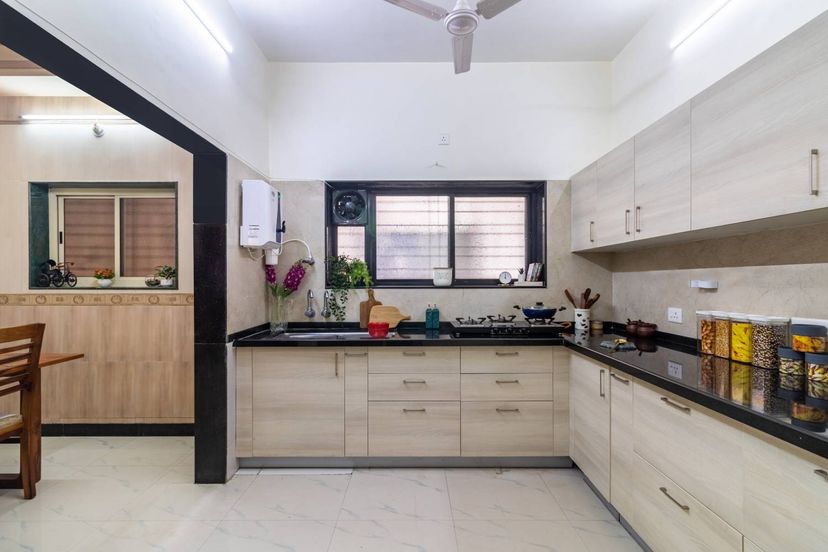 1BHK Pune Flat Contemporary Design with L-Shaped Kitchen and 4-Door ...