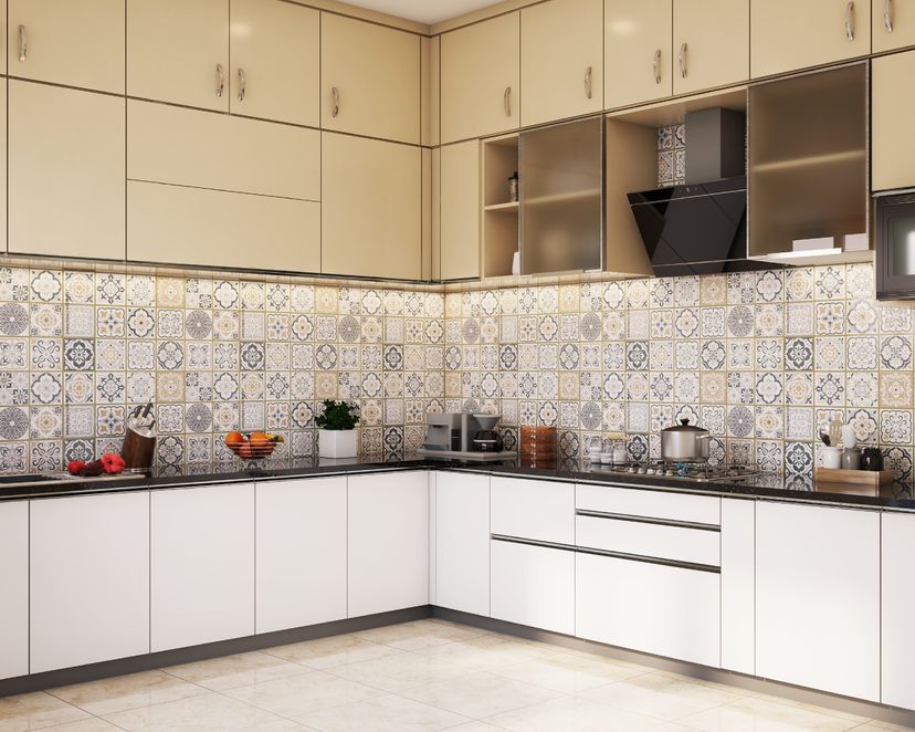 Multicoloured Moroccan Vitrified Kitchen Tile Design | Livspace