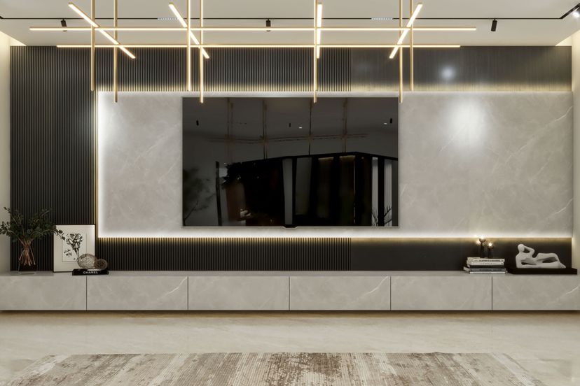 Contemporary TV Unit Design with Textured Laminate and Wall Mounted ...