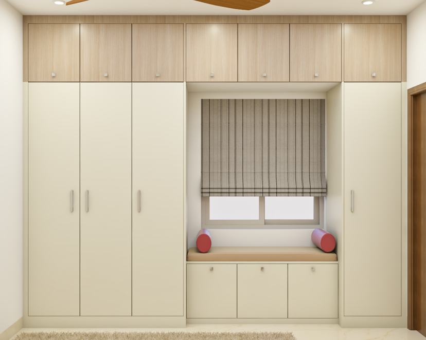 Multi-Functional Spacious Wardrobe with Window Seating Area | Livspace