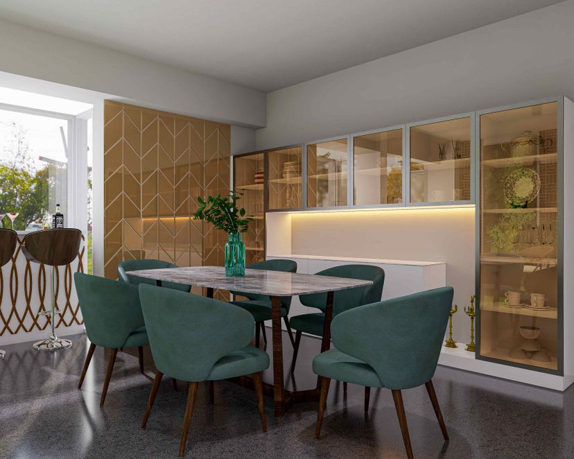 6-Seater Contemporary Spacious Dining Room Design | Livspace