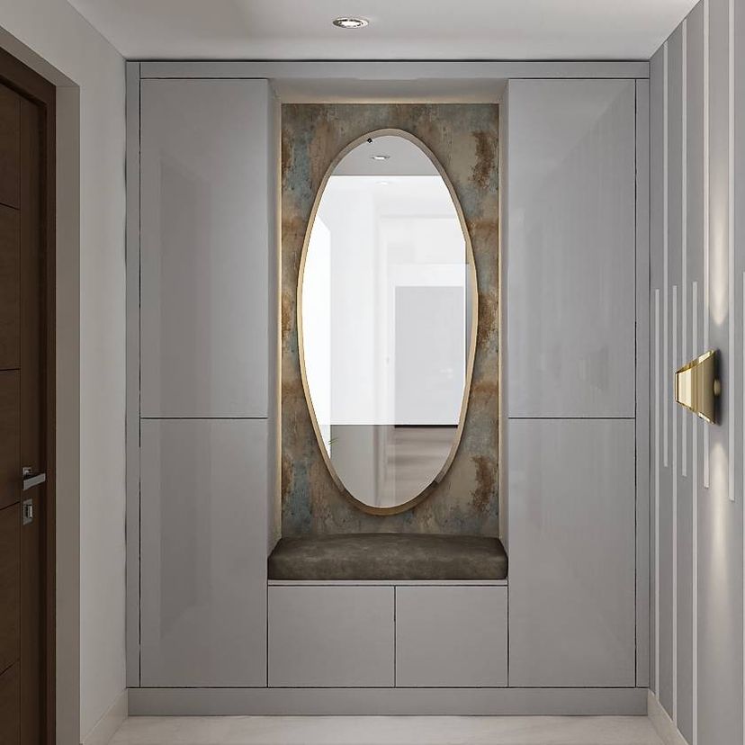 Maximum Storage Contemporary Themed Compact Sized Foyer Design | Livspace