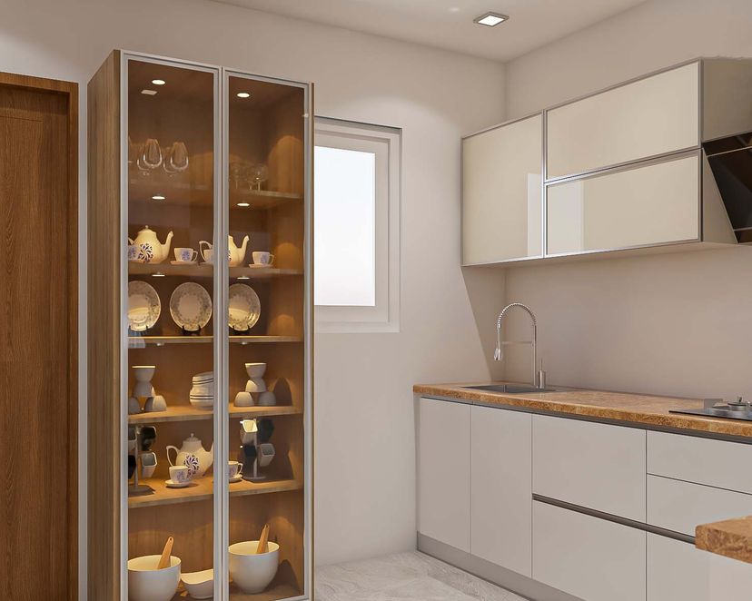 Contemporary Dual Toned Compact L-Shaped Kitchen Design | Livspace