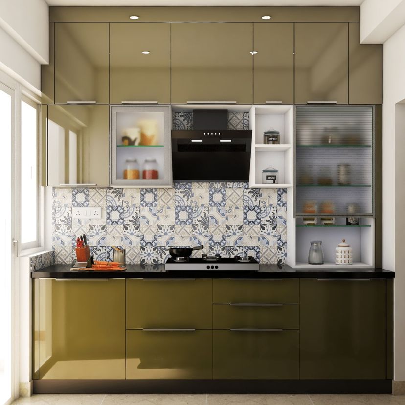 Modern Modular Kitchen With Vibrant Dado Tiles | Livspace