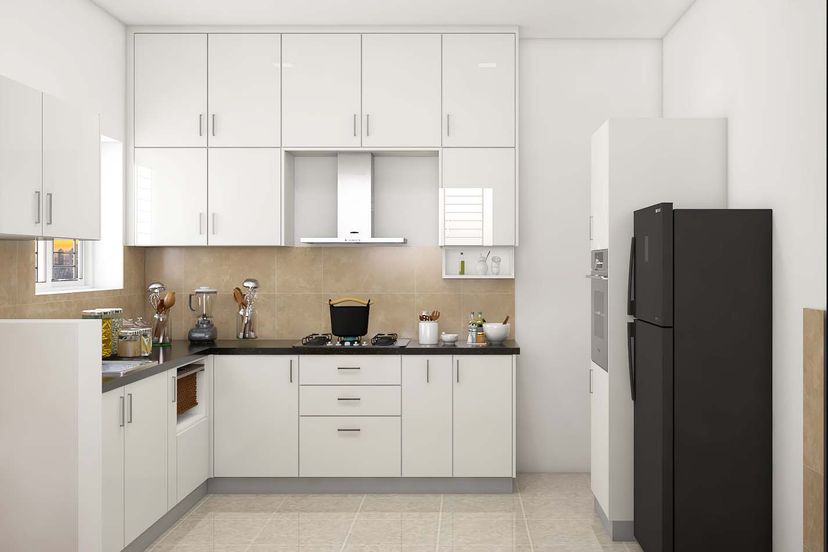 L-Shaped Modular Kitchen Design With Granite Countertop | Livspace