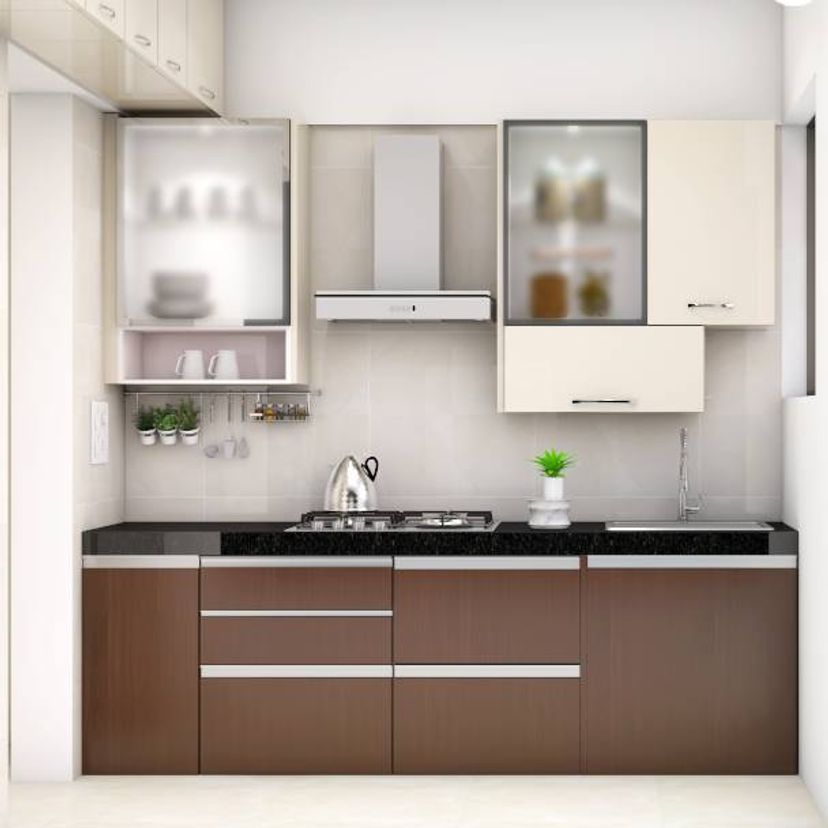 Low Maintenance Contemporary Style Compact Sized Kitchen Design | Livspace