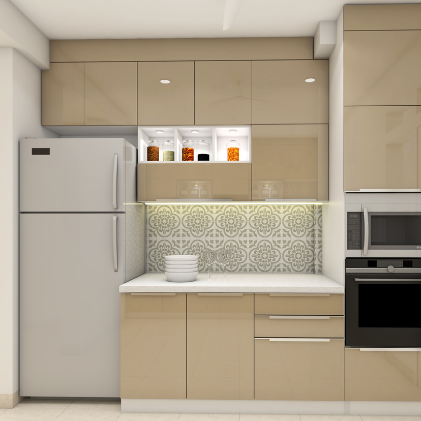 Contemporary Compact Kitchen Design With Dual Tone Interiors | Livspace