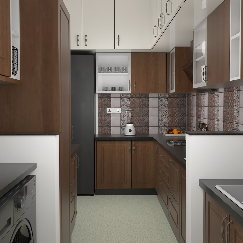 Straight Spacious Kitchen Design With Cabinets | Livspace