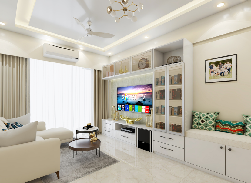 Spacious Modern Style Living Room With Monochromatic Colour Theme ...