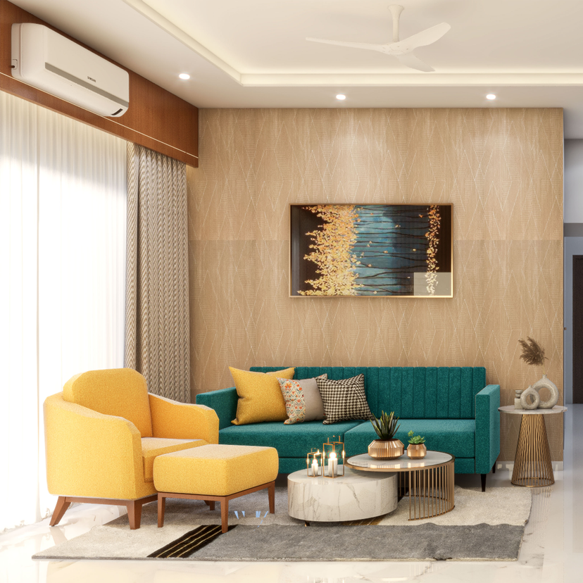 Low Maintenance Contemporary Themed Compact Living RoomDesign | Livspace