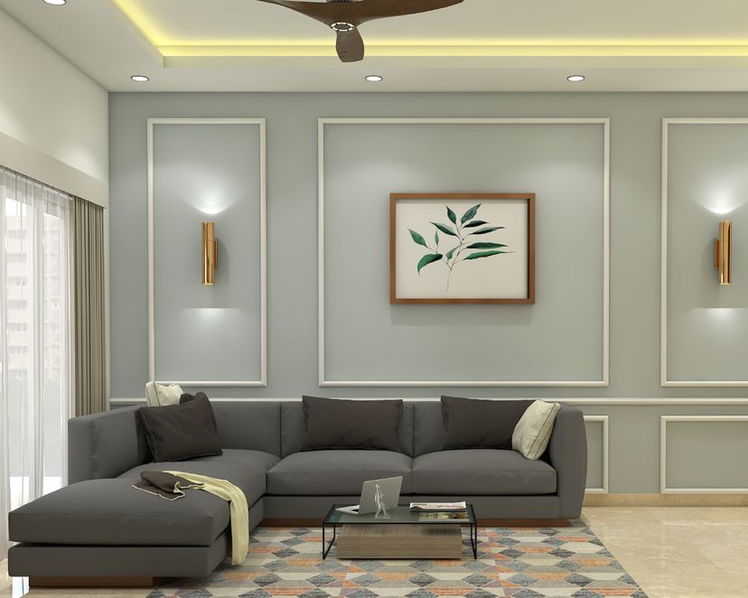 Modern Living Room Design With Golden Fixtures | Livspace