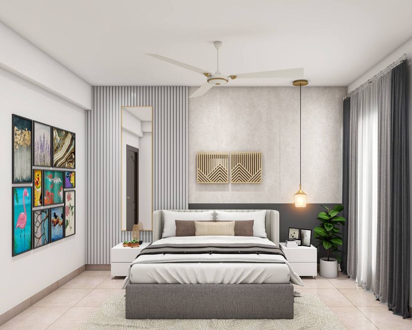 Modern Master Bedroom With Monochromatic Grey Decor | Livspace