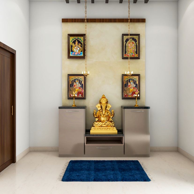 Compact Modern Pooja Room Design With Storage | Livspace