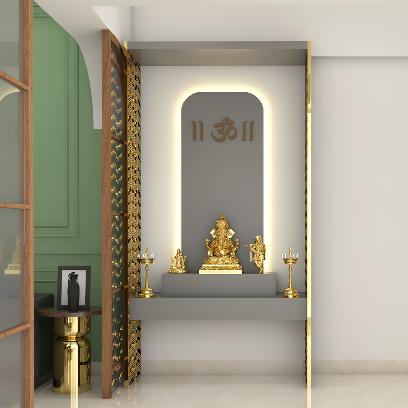 Low Maintenance Convenient Modern Style Pooja Room Design | Livspace