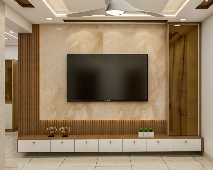 Spacious TV Unit With Fluted Wall Panel | Livspace