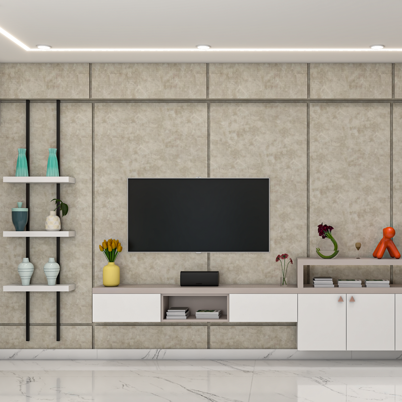 Modern Spacious TV Unit Design With Mable Flooring | Livspace