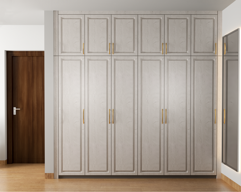 Spacious White Wardrobe With Brass Handles And Trims | Livspace