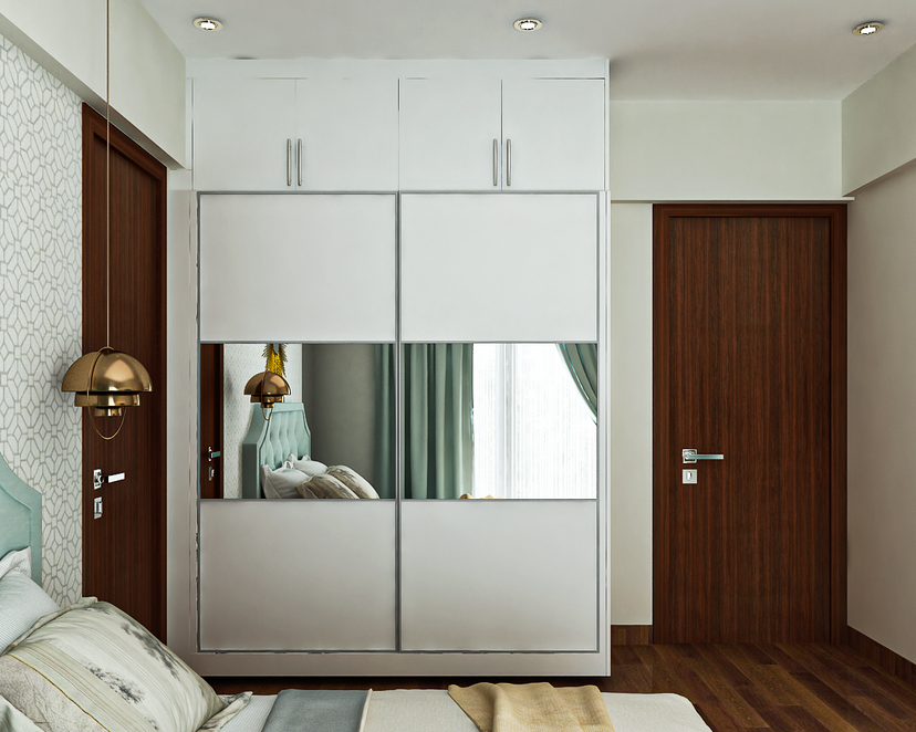 Spacious Sliding Door Wardrobe Design With Mirrors | Livspace