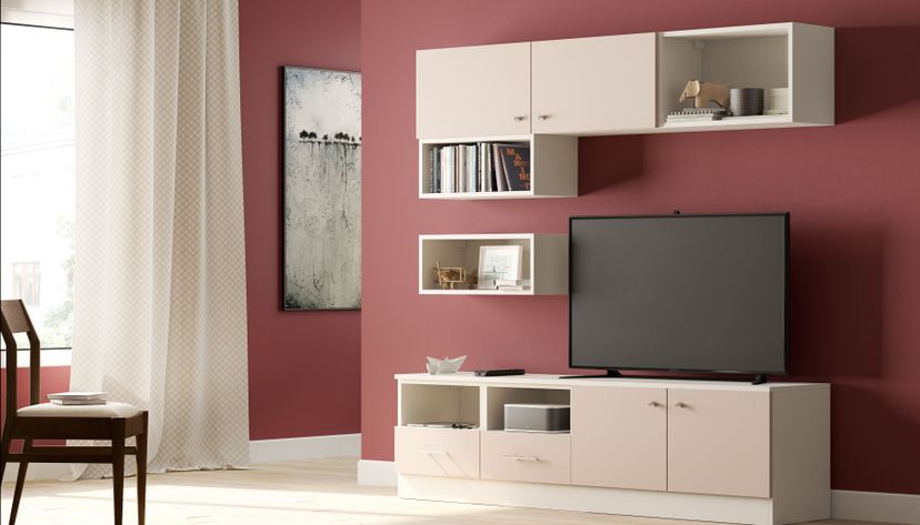 Modern TV Unit Design with Floor Mounted Drawer with Open Shelves ...