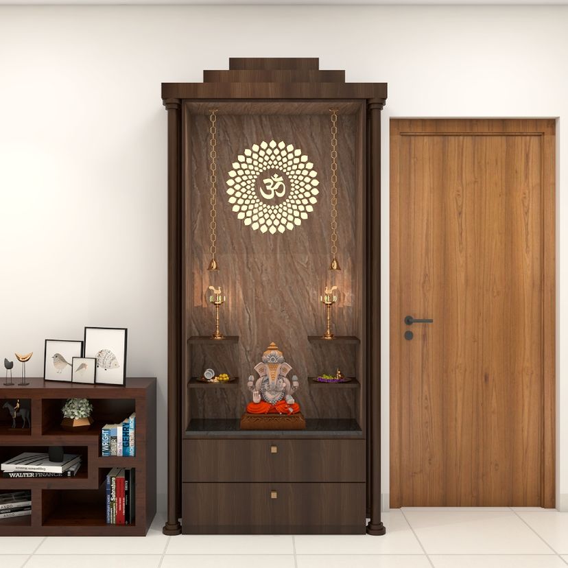 Modern Floor-Mount Pooja Unit Design with Storage Drawers and Mandala ...