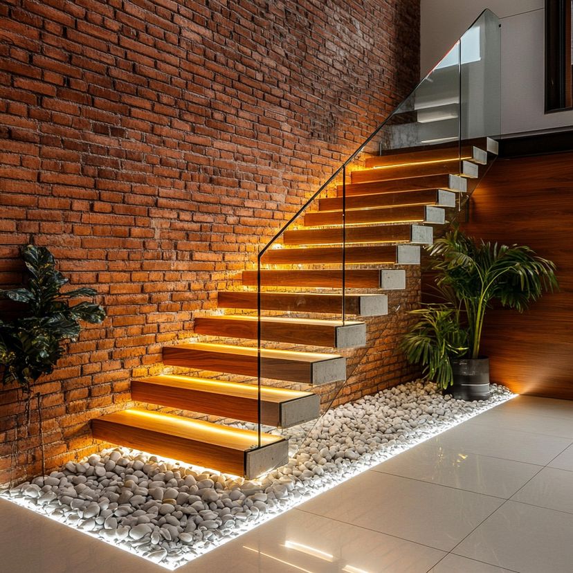 Beautifully Crafted Rustic L-Shaped Staircase Design Featuring Wood and ...