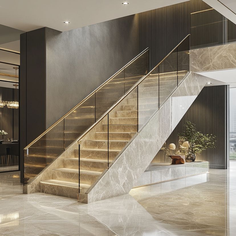 Contemporary Marble and Glass Straight Staircase for Sophisticated ...