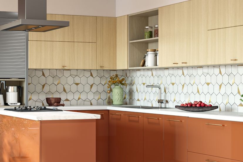 Glossy White and Golden Ceramic Tiles Design or Kitchens with Marble ...
