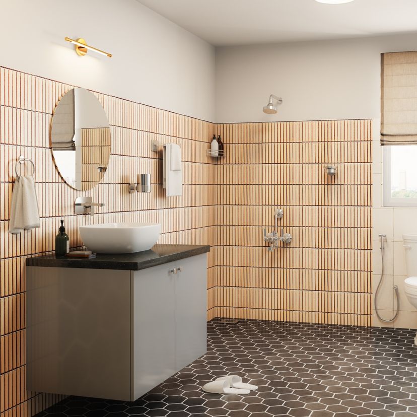 Rectangular Peach Ceramic Bathroom Tiles Design with Suede Finish for ...