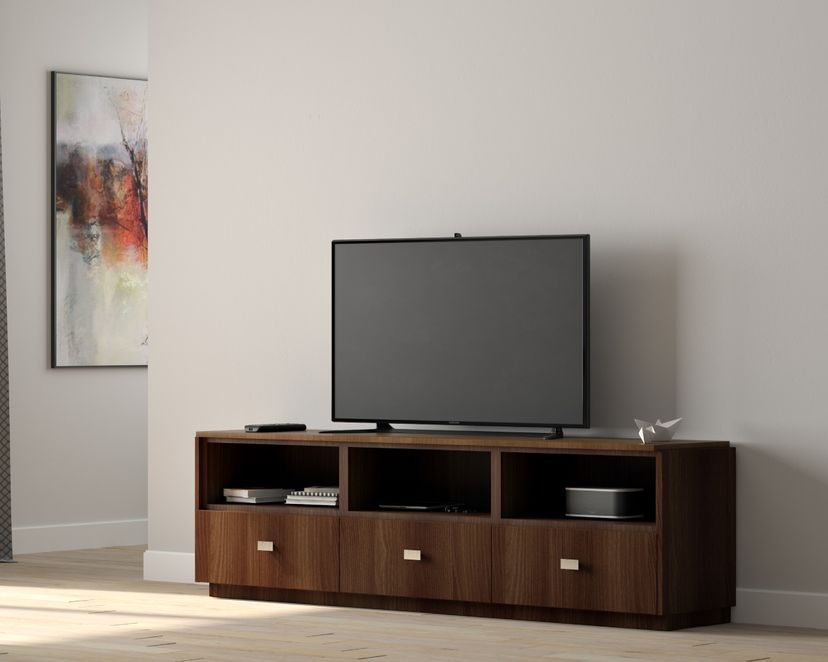 Modern Sandy Fossil TV Unit Design with TV Cabinets, Open Racks and ...