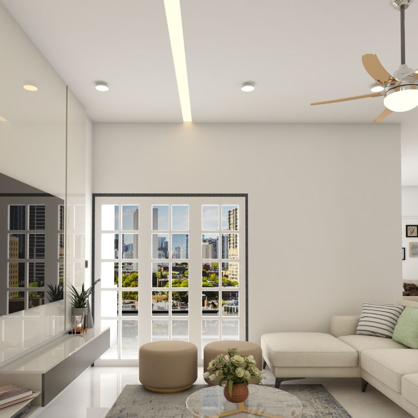 Single-Layered False Ceiling With Profile Lights | Livspace